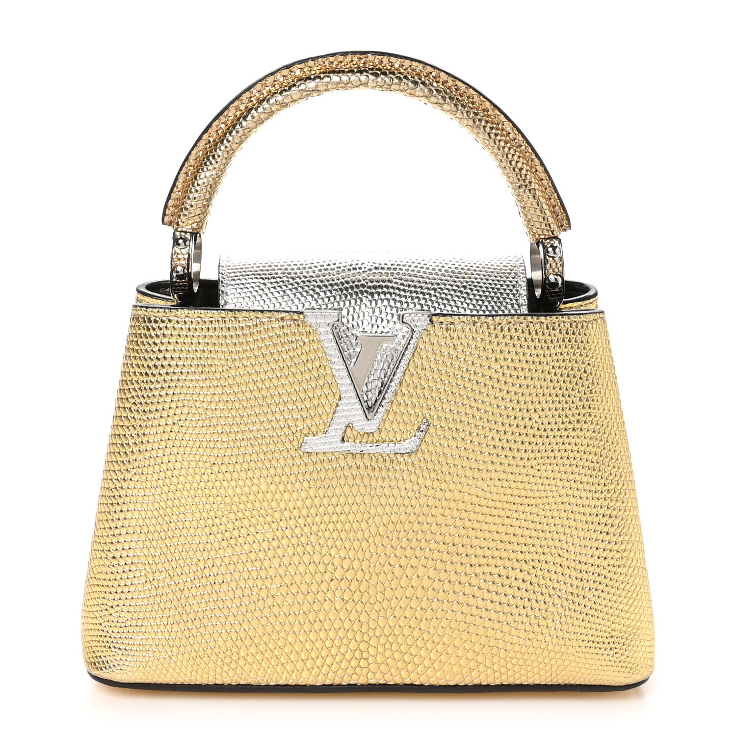 LOUIS VUITTON Metallic Lizard Capucines Mini Silver Gold - Great Gifts Club