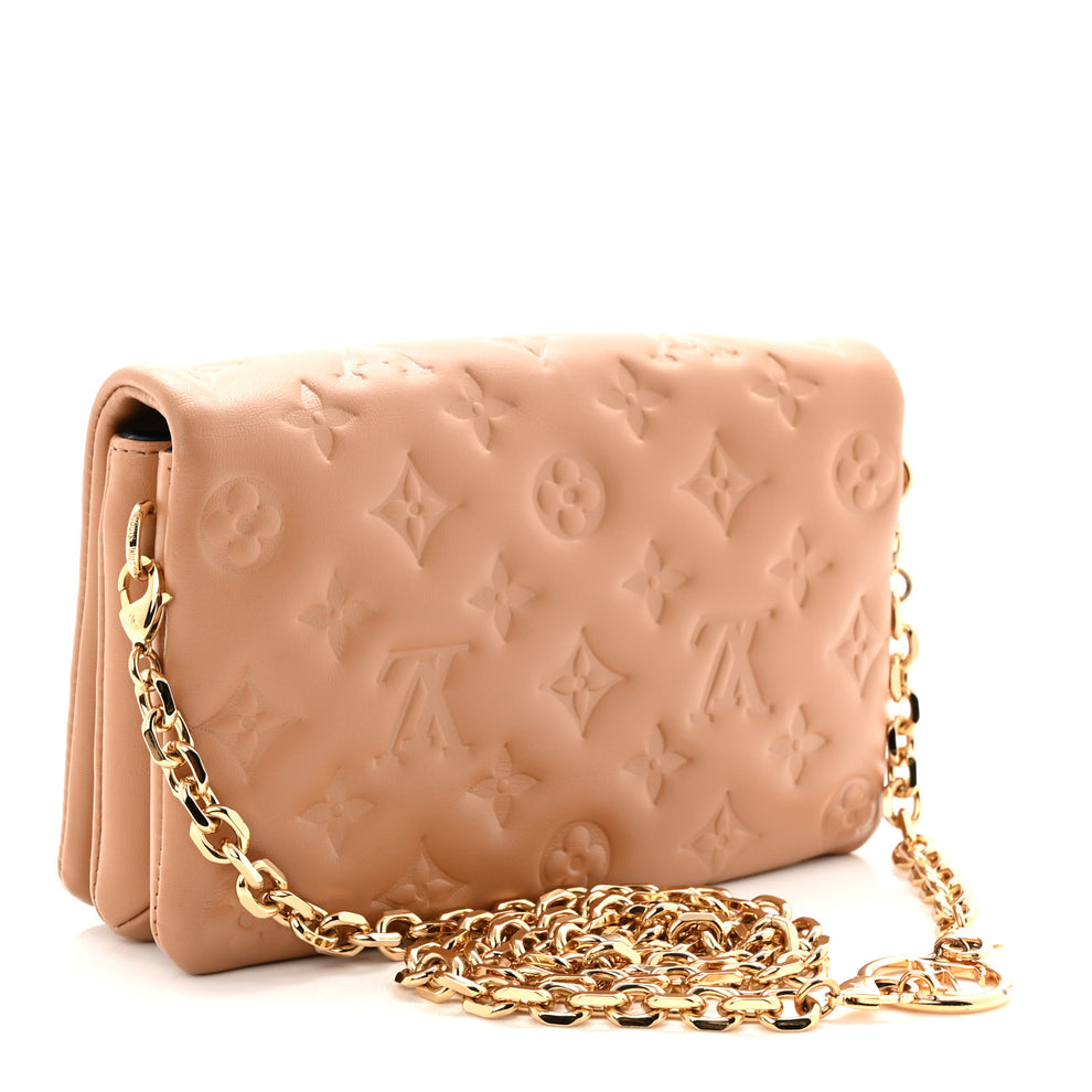 Louis Vuitton Lambskin Embossed Monogram Pochette Coussin Camel 1833938 ...