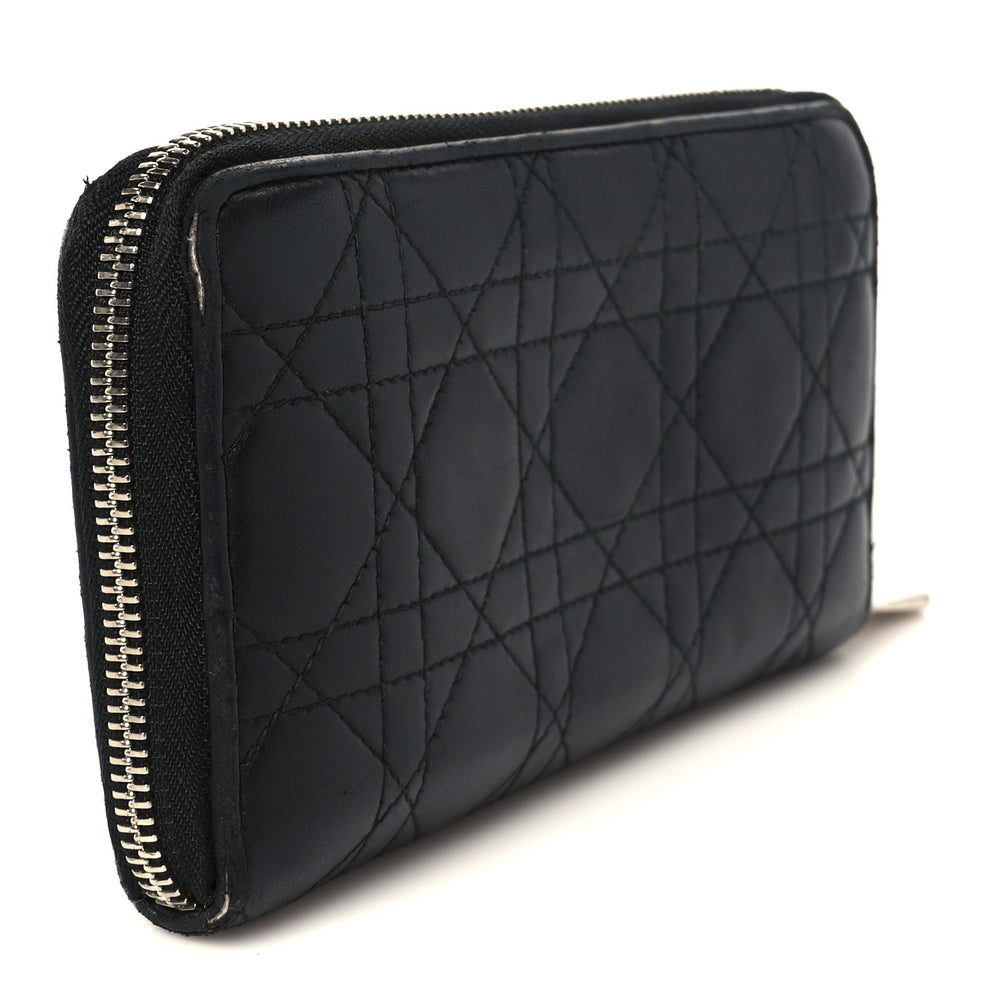 Christian Dior Lambskin Cannage Lady Dior Zip Wallet Black 1799942 ...