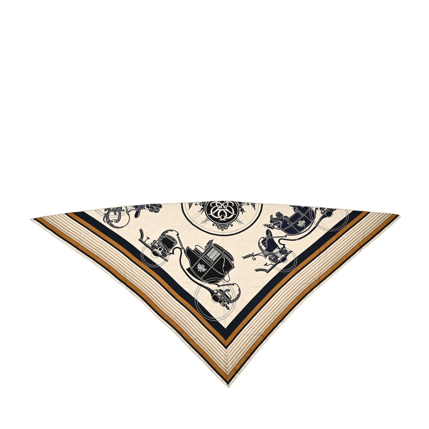 Hermes Cashmere Silk Ex-Libris Giant Triangle Scarf Natural Black Gold ...
