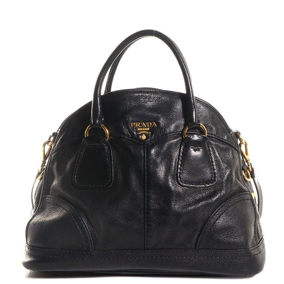 Prada Cervo Shine Dome Satchel Black 90761 – FASHIONPHILE