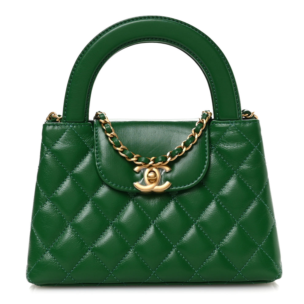 Chanel Shiny Aged Calfskin Quilted Nano Kelly Shopper Green 1789247 ...