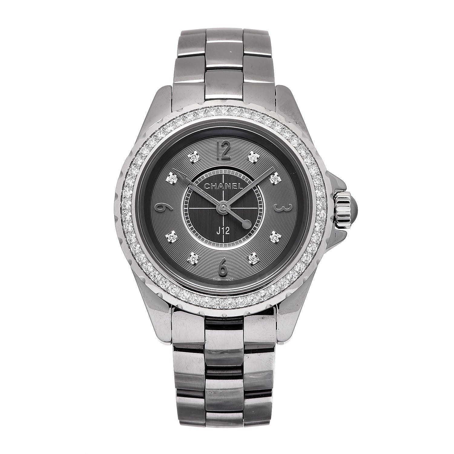 Chanel Titanium Ceramic Diamond Bezel 33mm J12 Quartz Watch 359865 ...