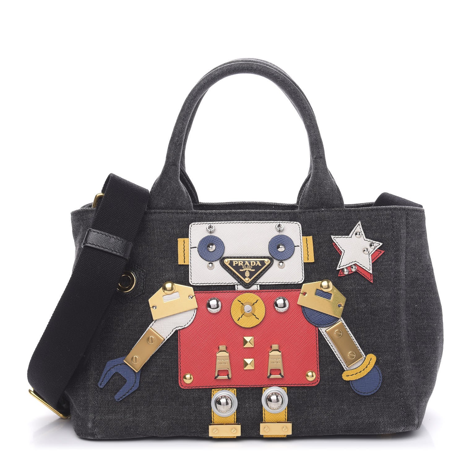 Prada Denim Robot Tote Bag Black 609341 – FASHIONPHILE