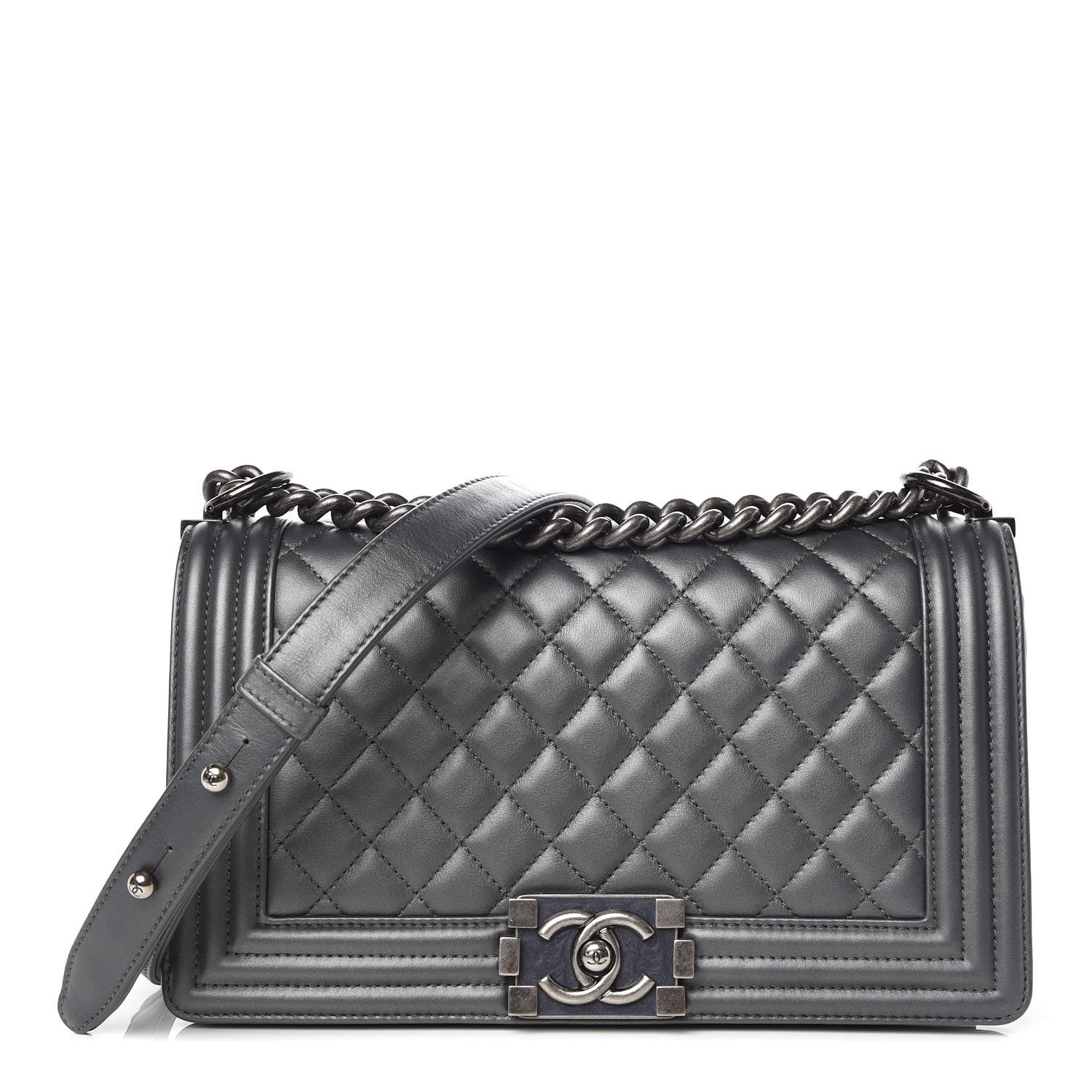 Chanel Metallic Calfskin Quilted Medium Boy Flap Dark Silver 378996 ...