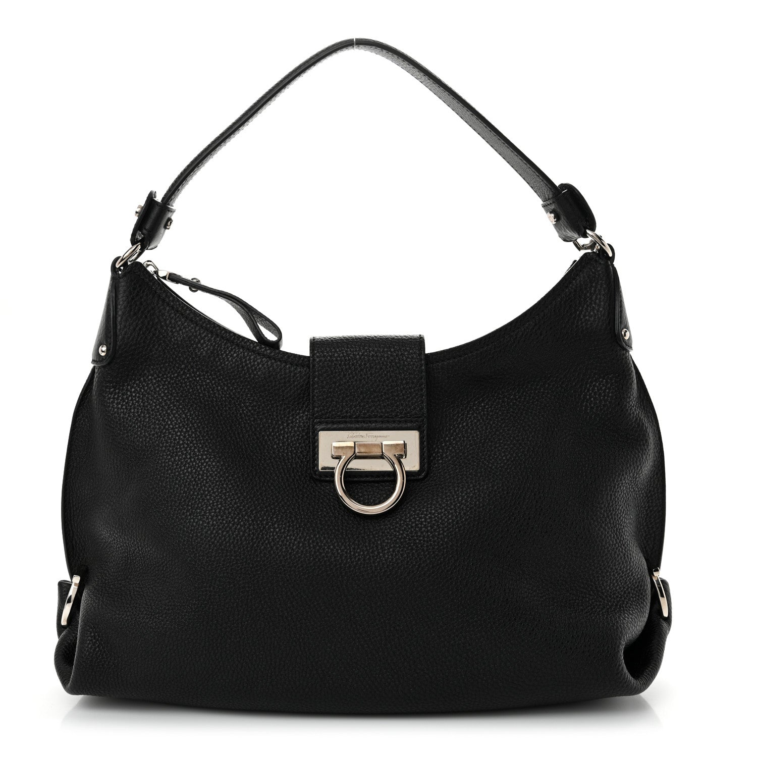 Salvatore Ferragamo Calfskin Fanisa Gancini Hobo Black 1722605 ...