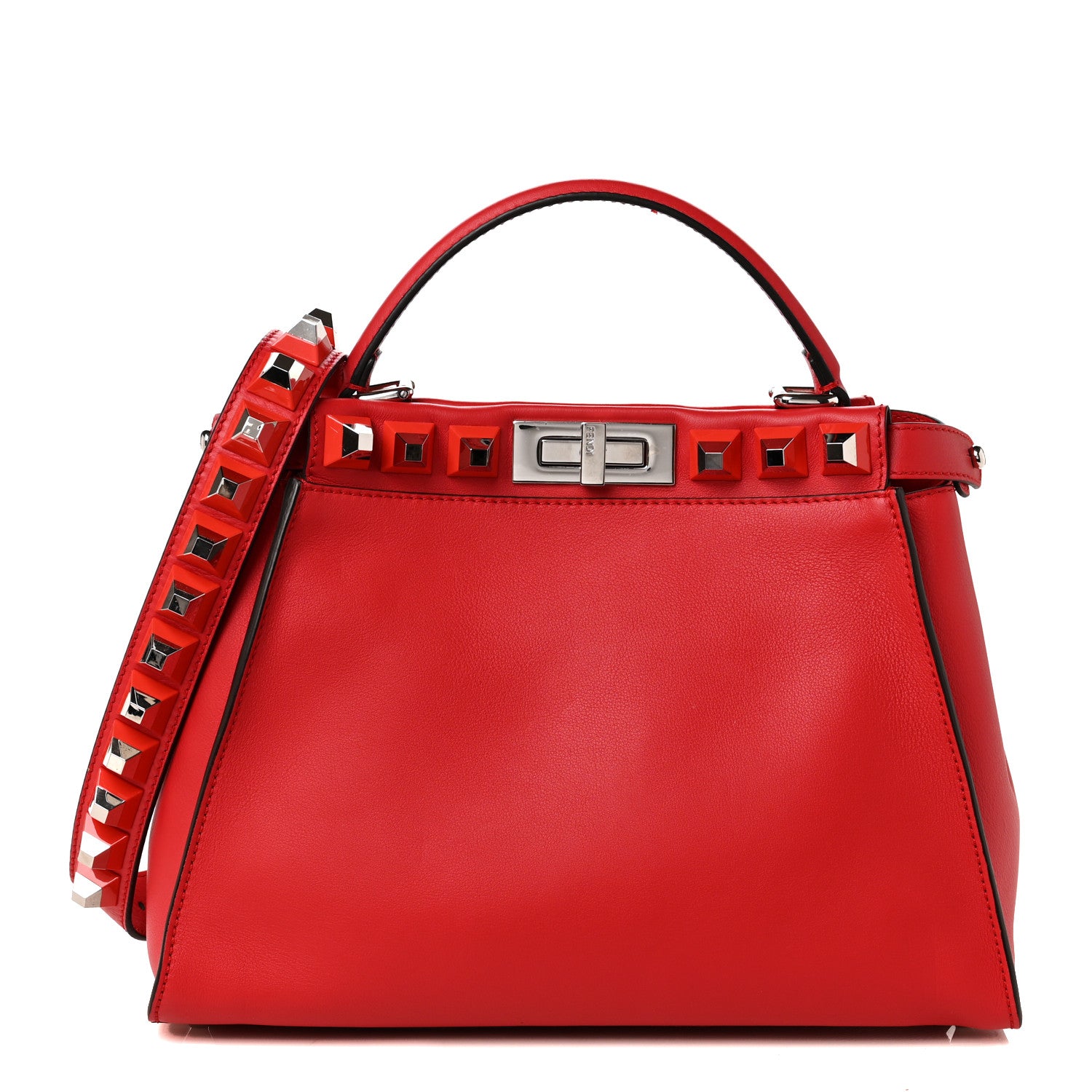 Fendi Vitello Seta Studded Medium Peekaboo Iconic Satchel Fiamma ...