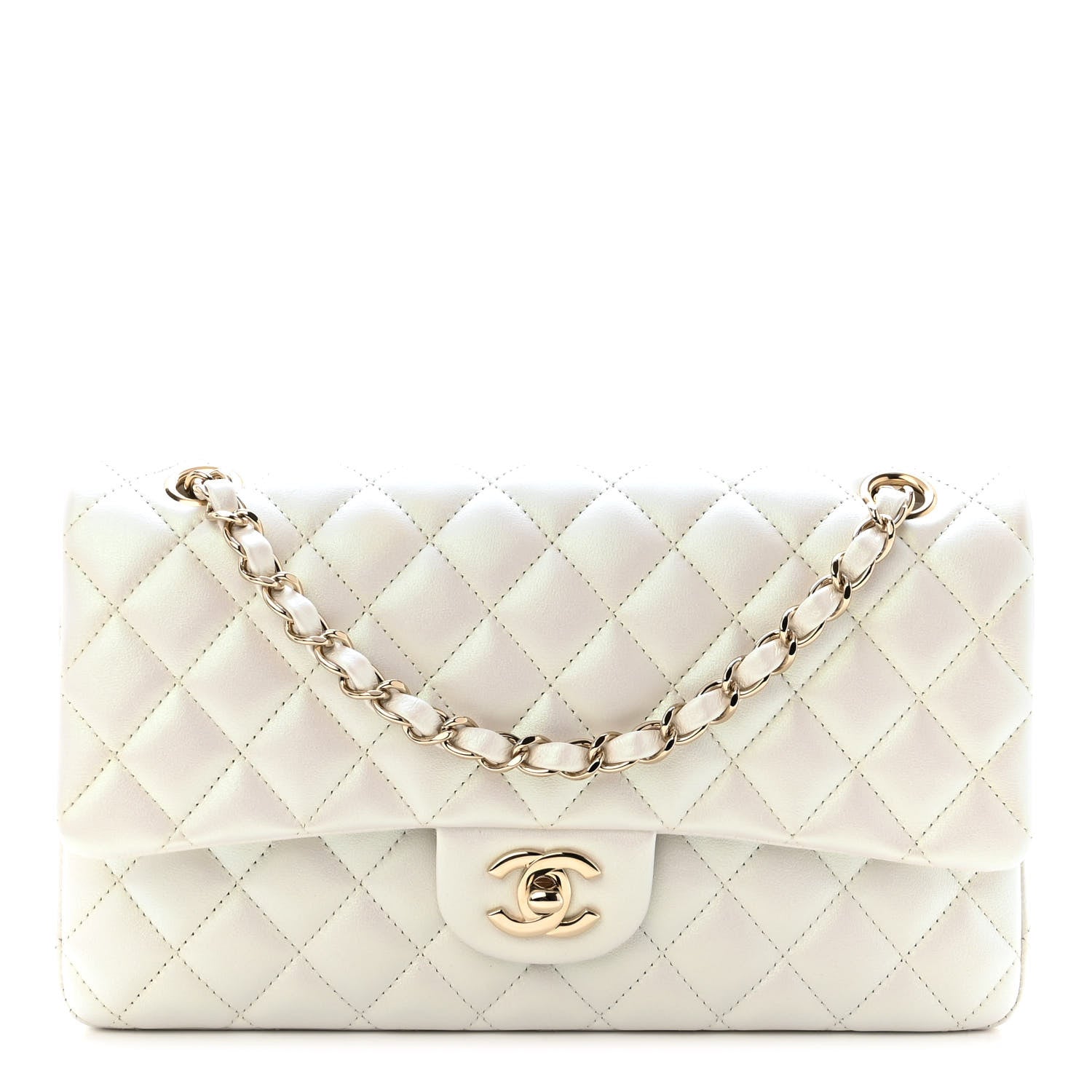 Chanel Iridescent Calfskin Quilted Medium Double Flap White 1234545 ...