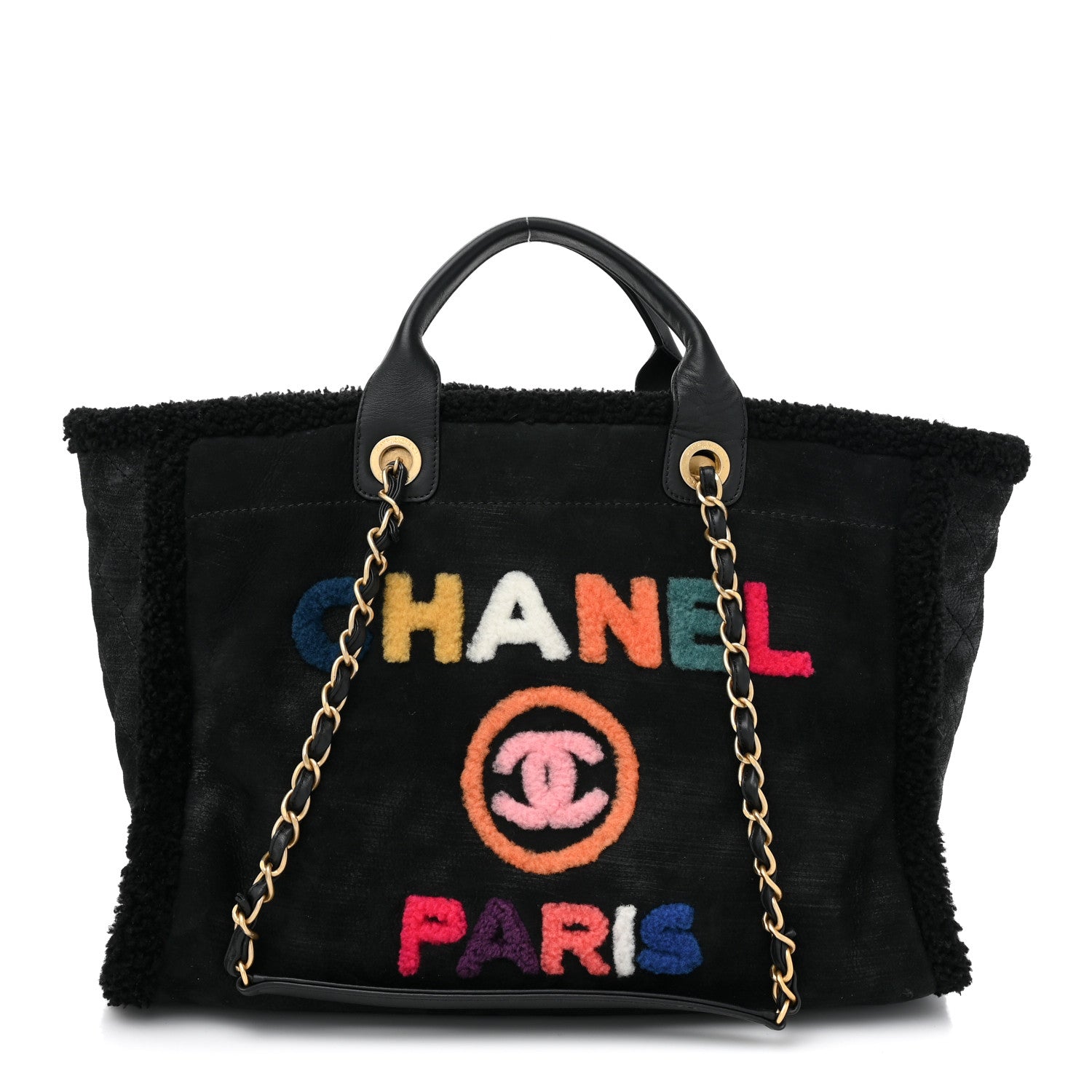 Chanel Shearling Medium Deauville Tote Black 1444186 – FASHIONPHILE