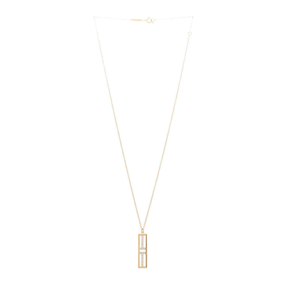 Tiffany 18K Rose Gold Diamond Tiffany T Two Open Vertical Bar Pendant ...