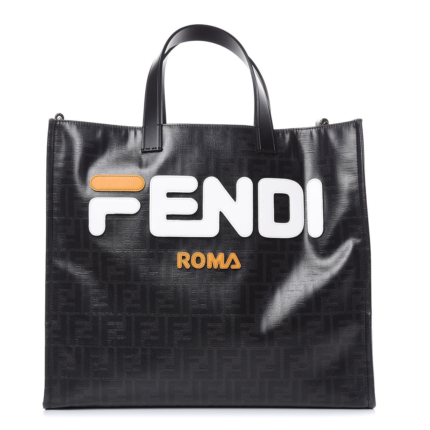 Fendi X FILA Glazed Fabric FF 1974 Mania Shopping Tote Bag Black White ...