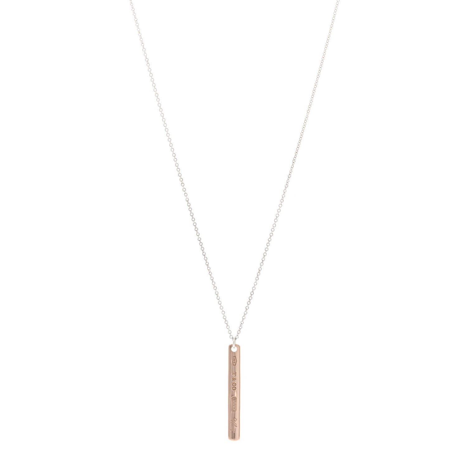 Tiffany Sterling Silver Rubedo 1837 Bar Pendant Necklace 1577212 ...