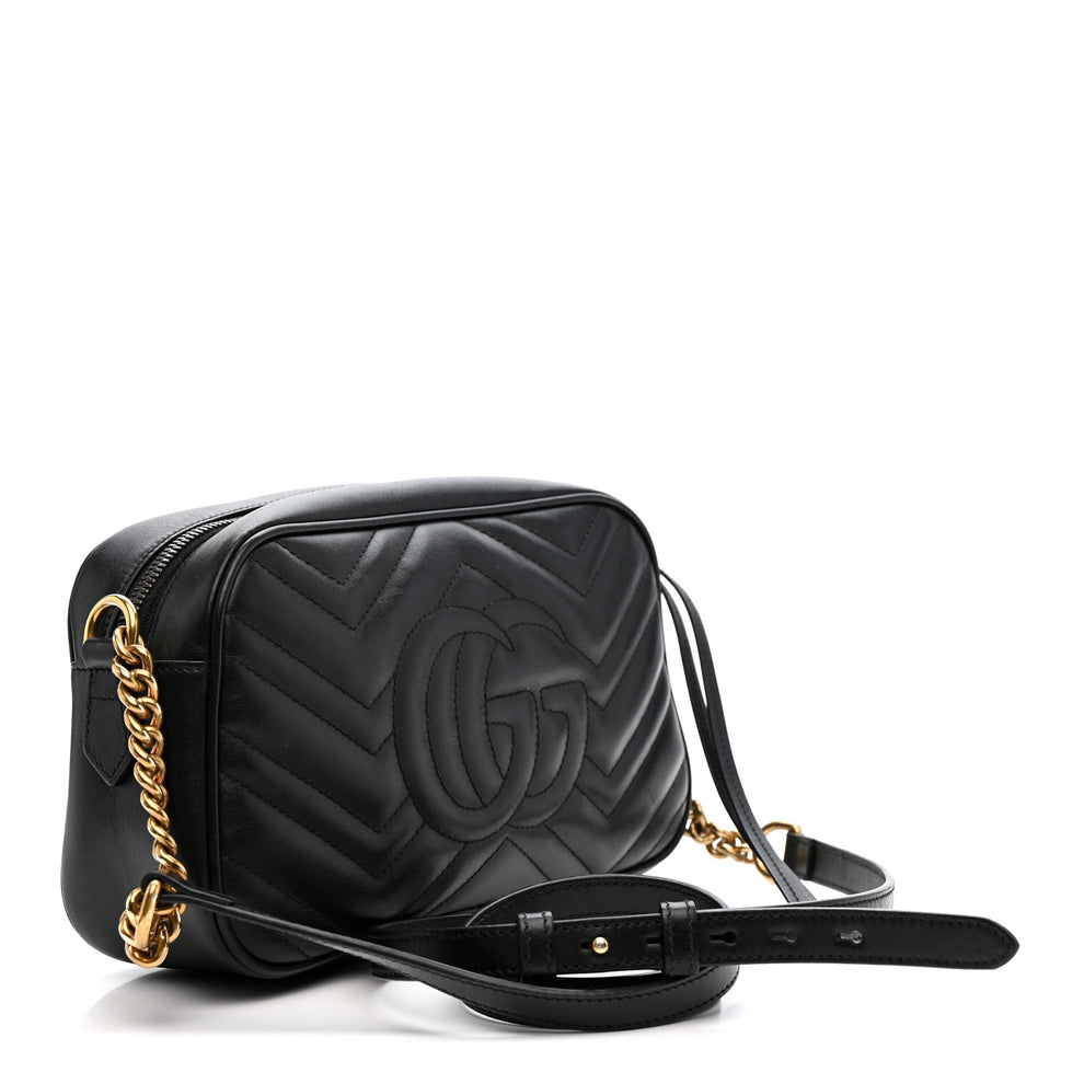 Gucci Calfskin Matelasse Small GG Marmont Chain Shoulder Bag Black ...