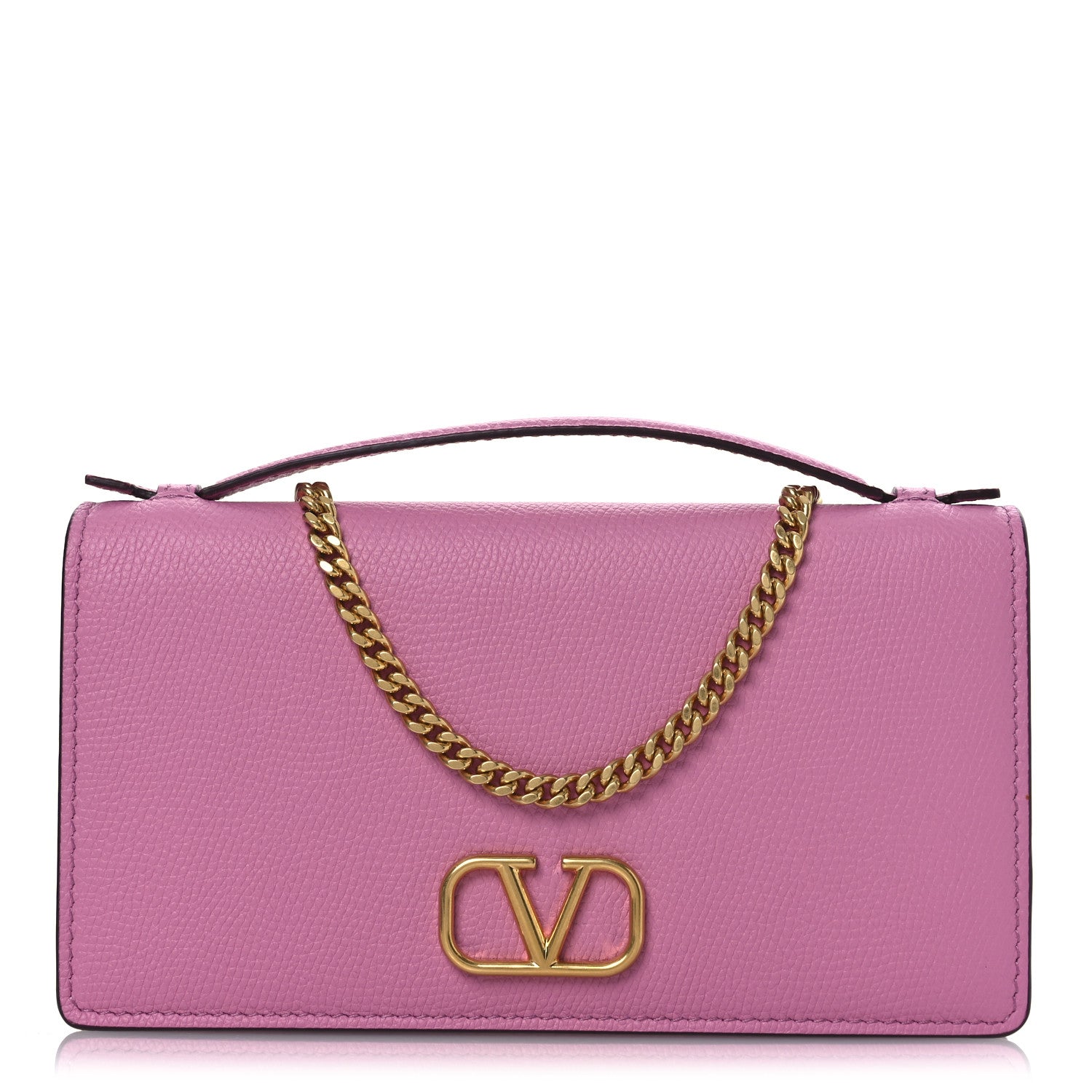 Valentino Garavani Grainy Calfskin VLogo Top Handle Wallet With Chain ...