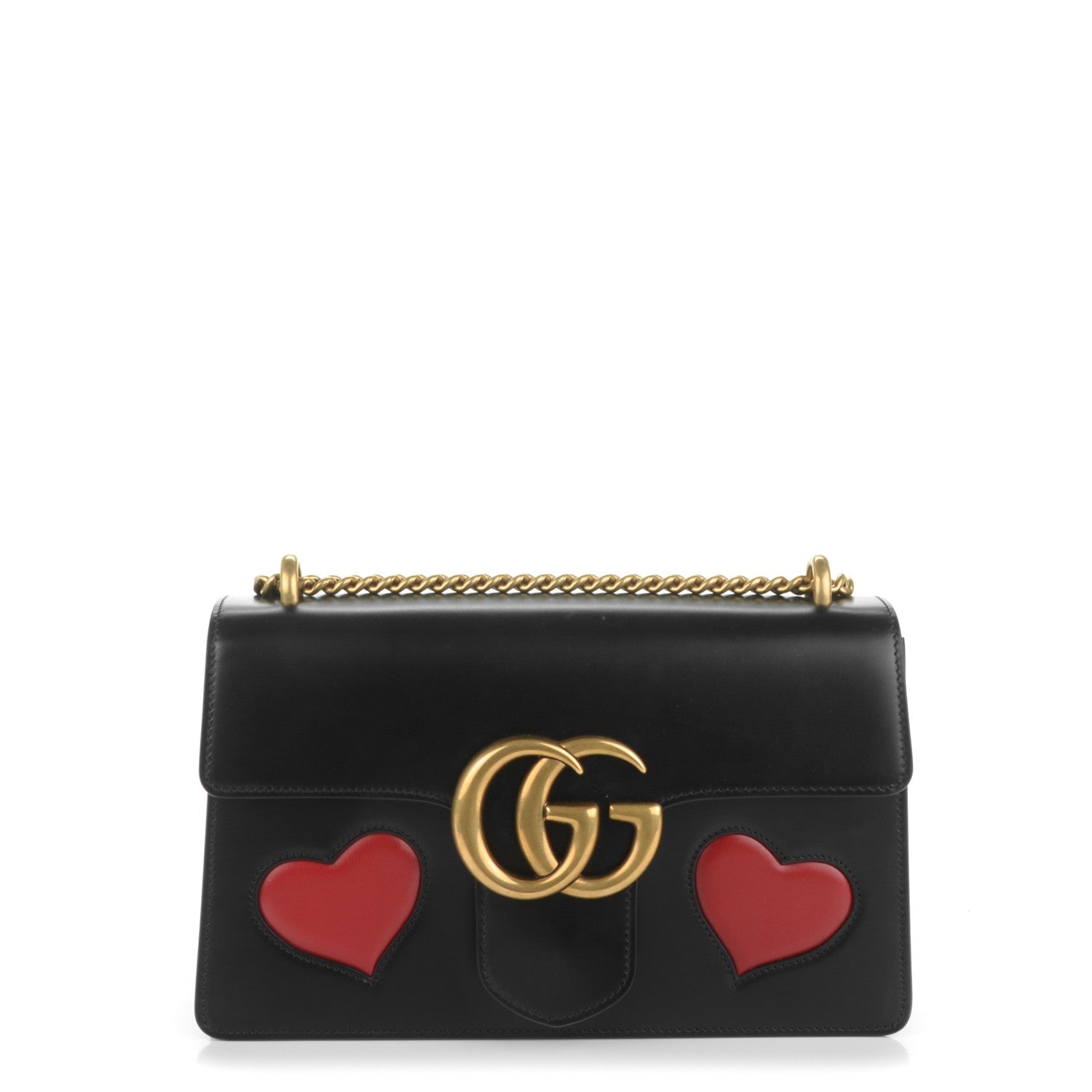 Gucci Knight Calfskin Malaga Kid Heart Medium GG Marmont Chain Handle ...