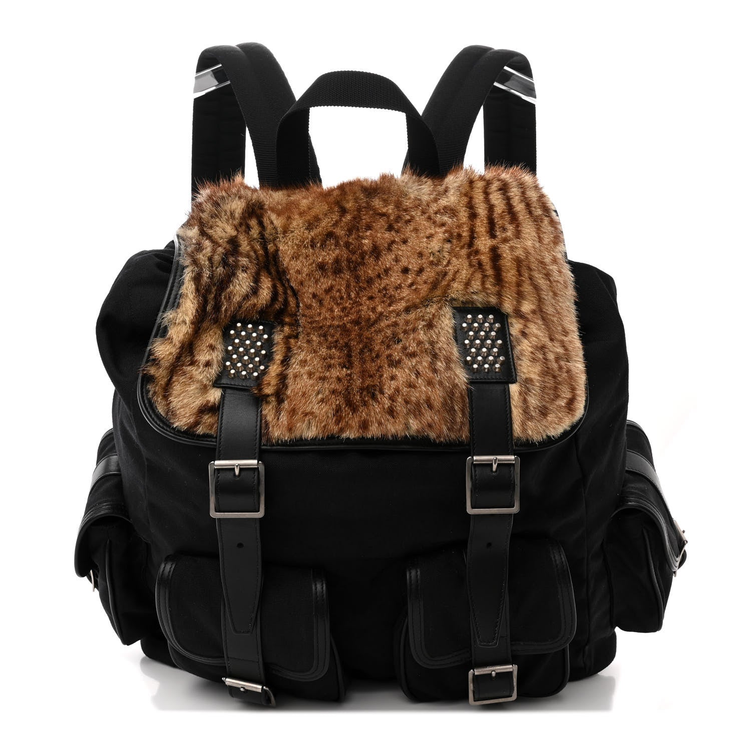 Saint Laurent Canvas Shearling Tiger Print Backpack Black 1454299 ...