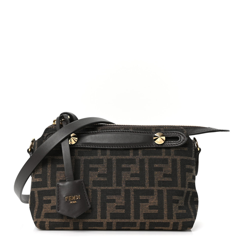 Fendi Vitello Grace Jacquard FF Mini By The Way Boston Bag Tobacco Moro ...