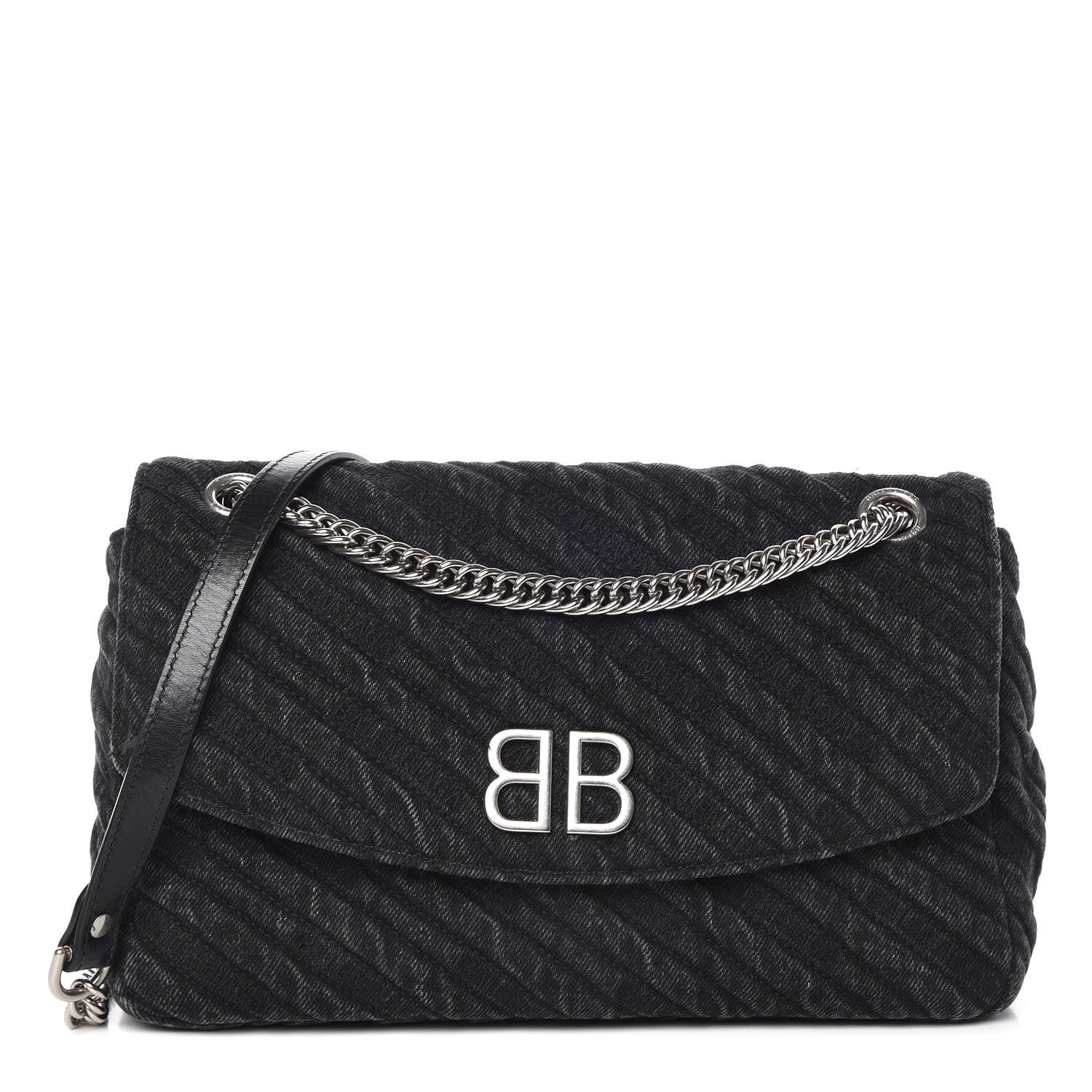 Balenciaga Destroyed Denim Jacquard Logo Matelasse M BB Round Shoulder ...