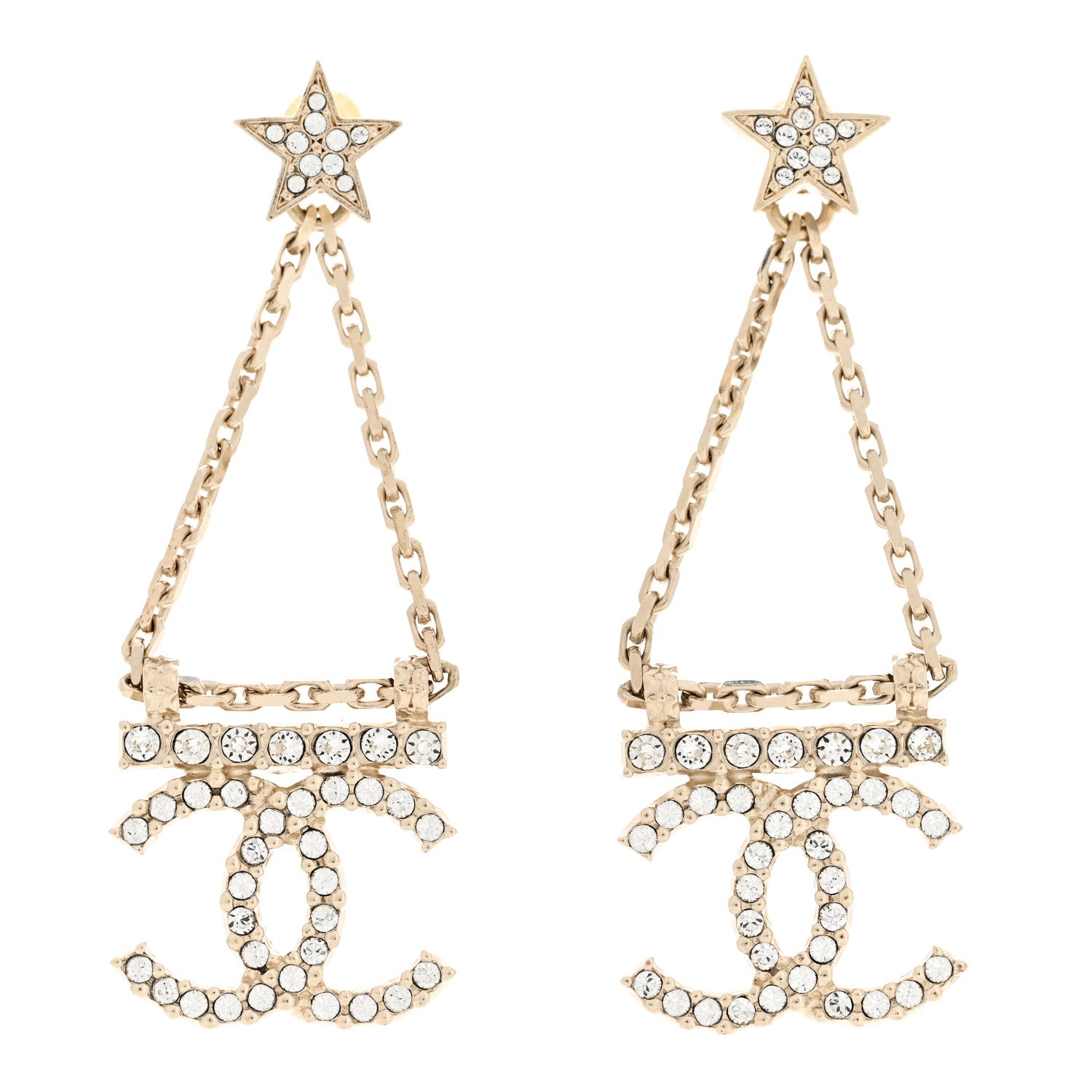 Chanel Crystal CC Star Chain Drop Earrings Gold 1441153 – FASHIONPHILE