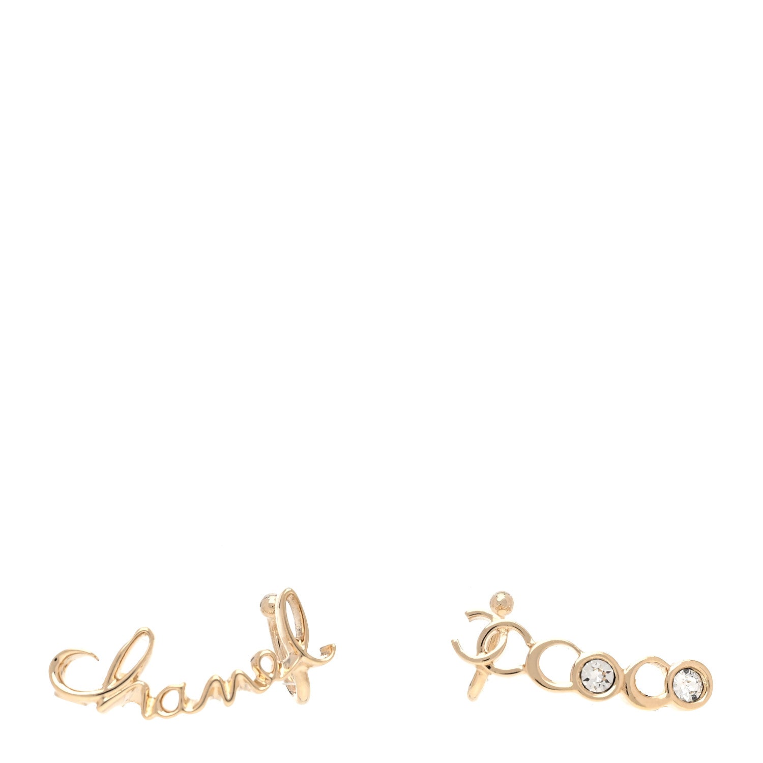 Chanel Metal Crystal Coco Script CC Climber Earrings Gold 1684321 ...