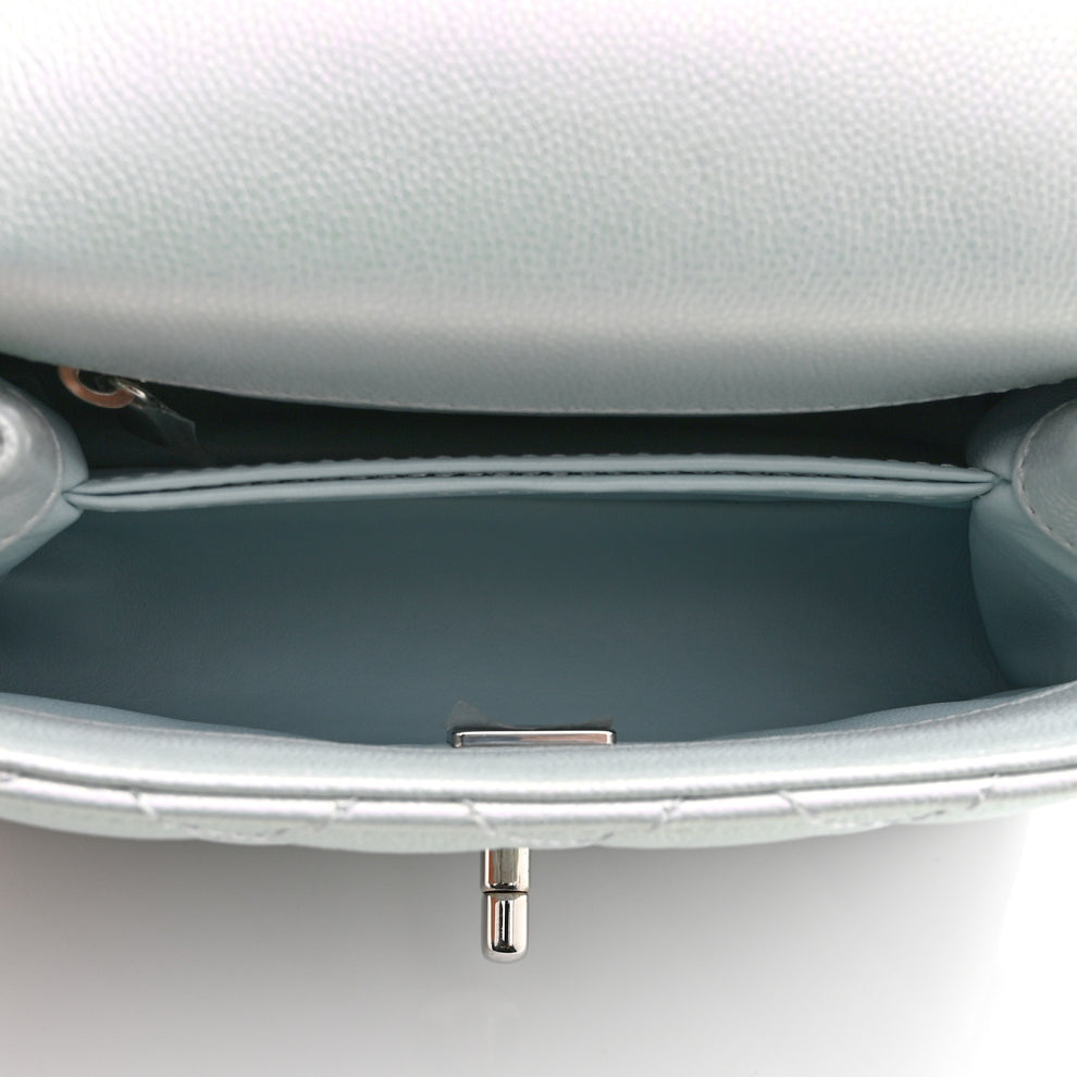 Chanel Iridescent Caviar Quilted Extra Mini Coco Handle Flap Light Blue ...