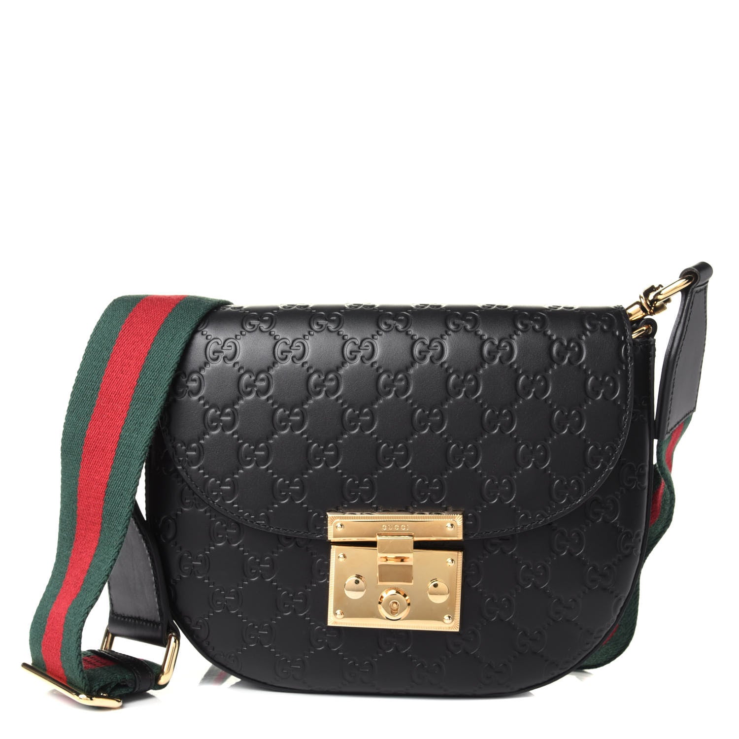 Gucci Guccissima Web Medium Padlock Messenger Shoulder Bag Black 779249 ...