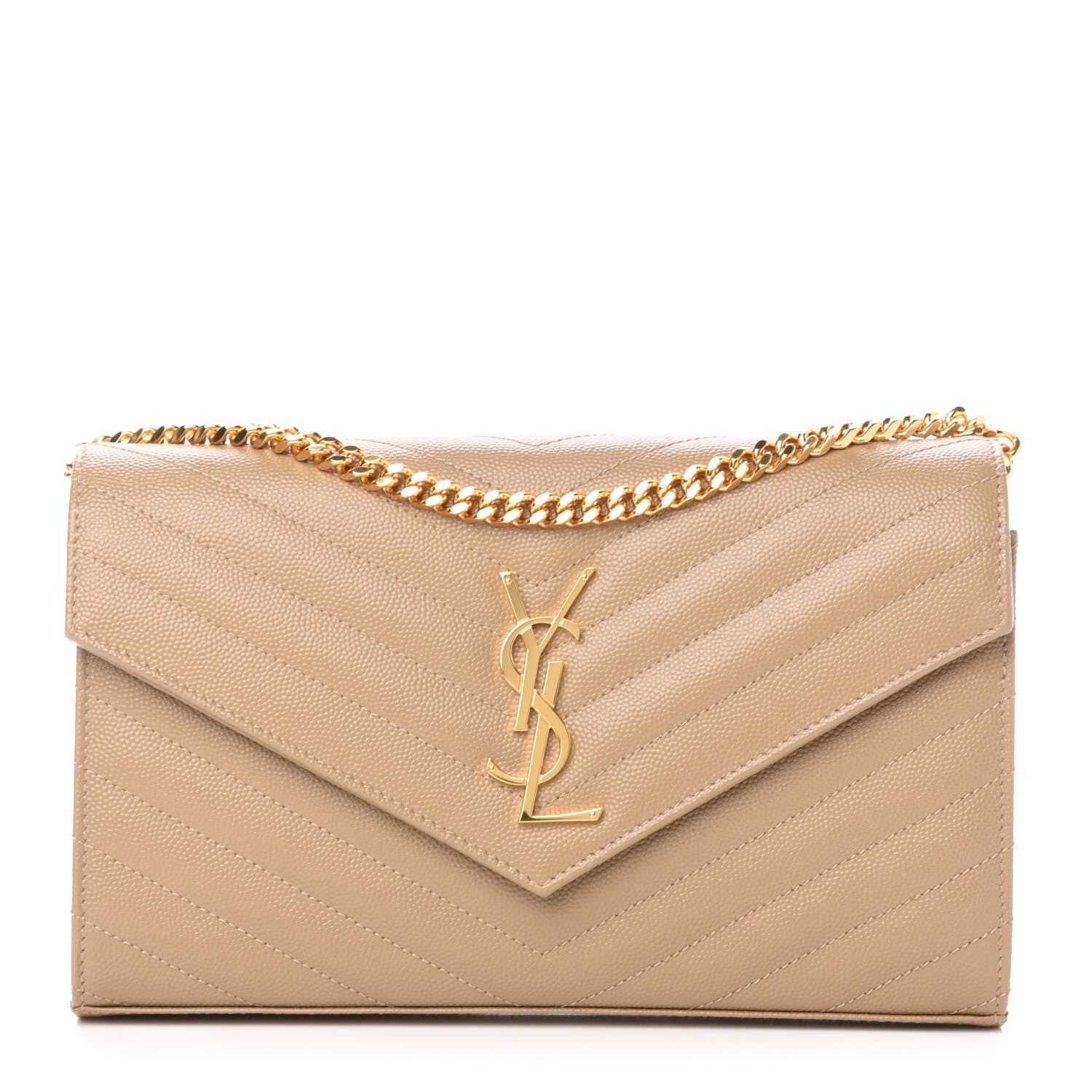 Saint Laurent Grain De Poudre Matelasse Chevron Monogram Chain Wallet ...