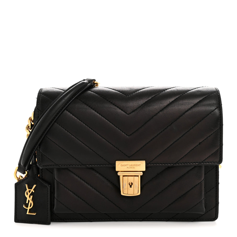 Saint Laurent Lambskin Chevron Quilted Small High School Satchel Black ...