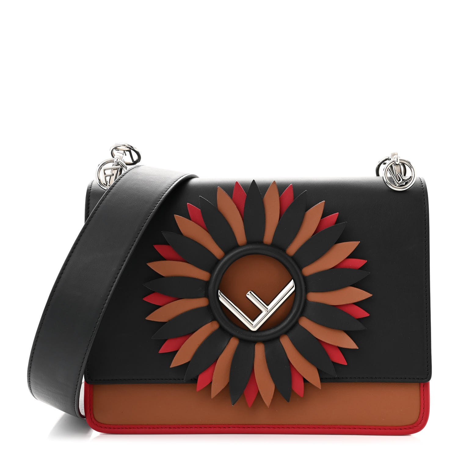 Fendi Vitello F is Fendi Flower Burst FF Kan I Shoulder Bag Black ...