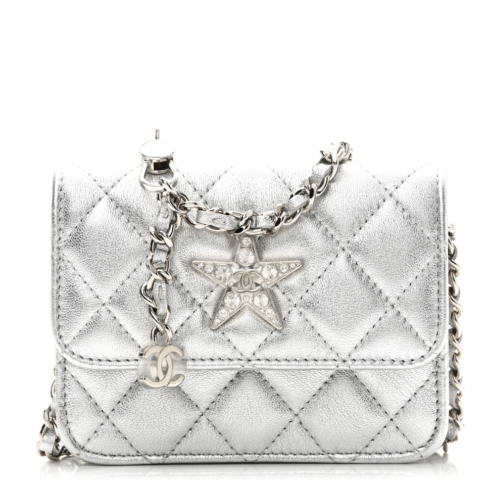 Chanel Metallic Lambskin Crystal Quilted Star Chain Belt Bag Silver ...