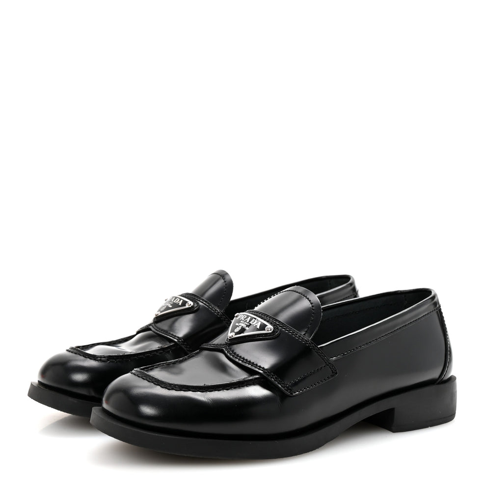 Prada Spazzolato Metal Triangle Logo 20mm Loafers 36 Black 1764778 ...
