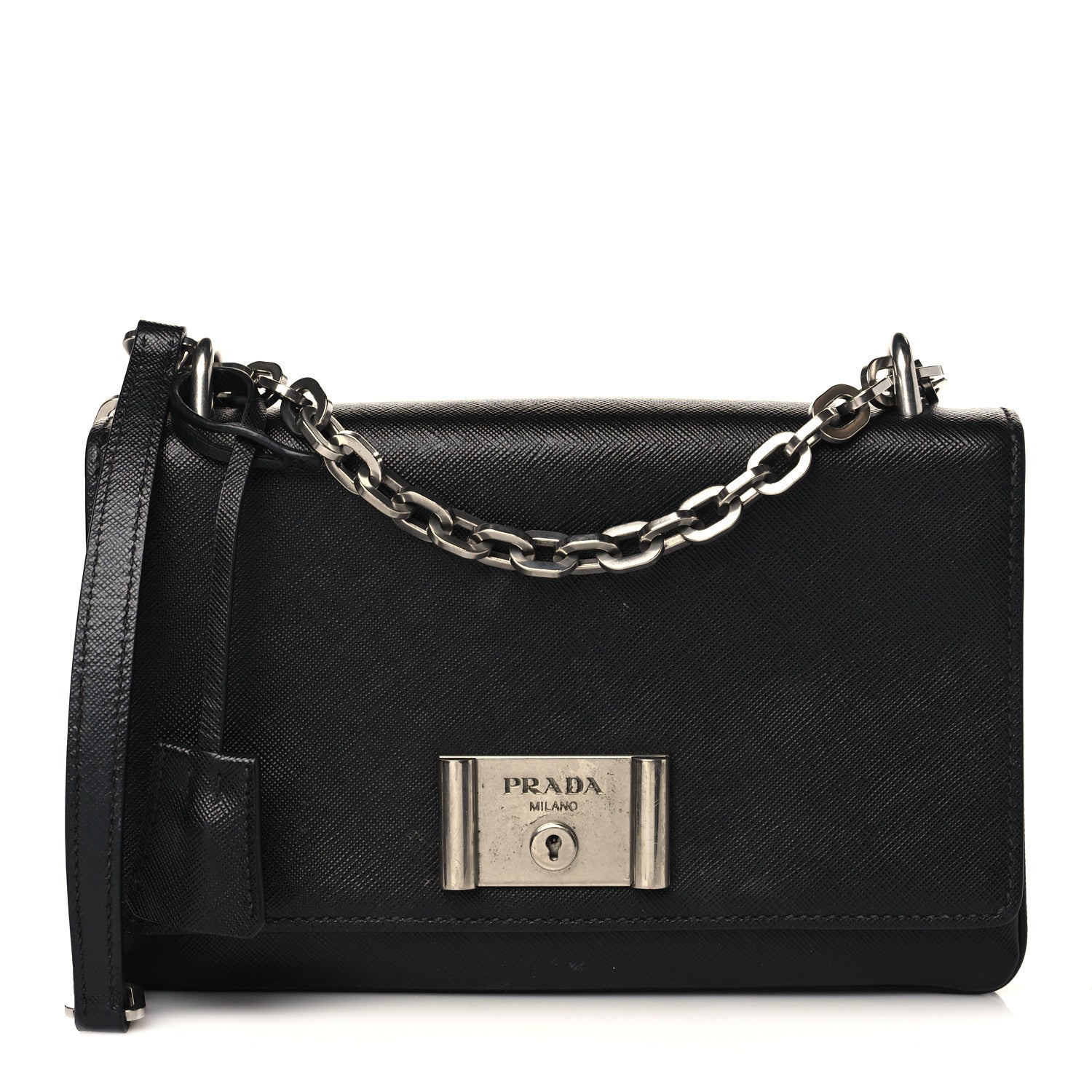Prada Saffiano Lux Lock Flap Chain Shoulder Bag Black 1195608 ...