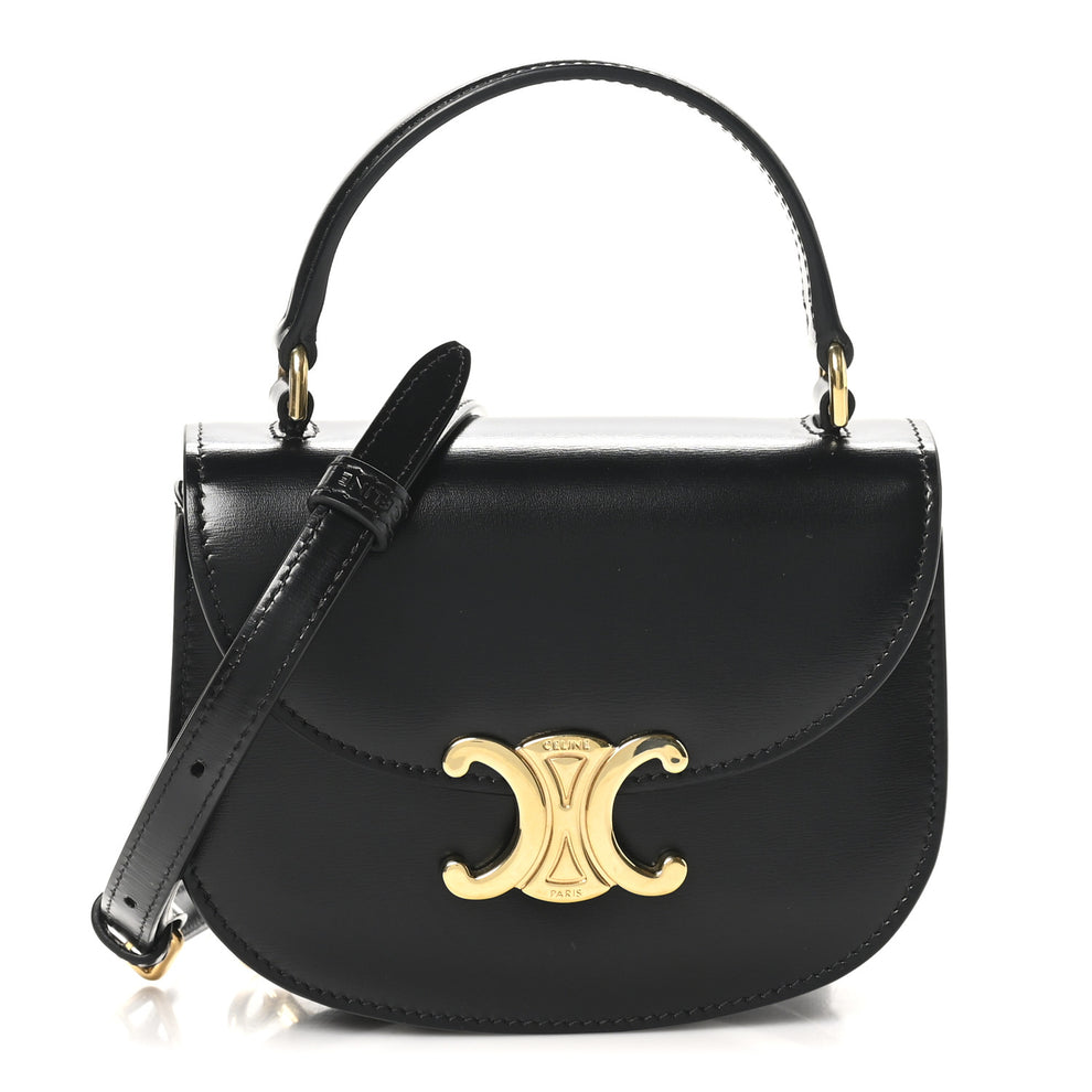 Celine Shiny Calfskin Triomphe Mini Besace Clea Black 1759972 ...