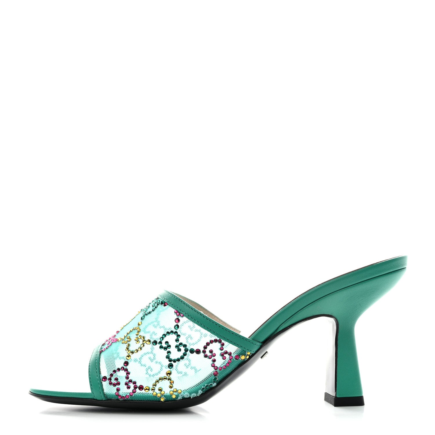 Gucci Tela Retino Nappa Crystal GG Monogram Square G 95mm Slide Sandals ...