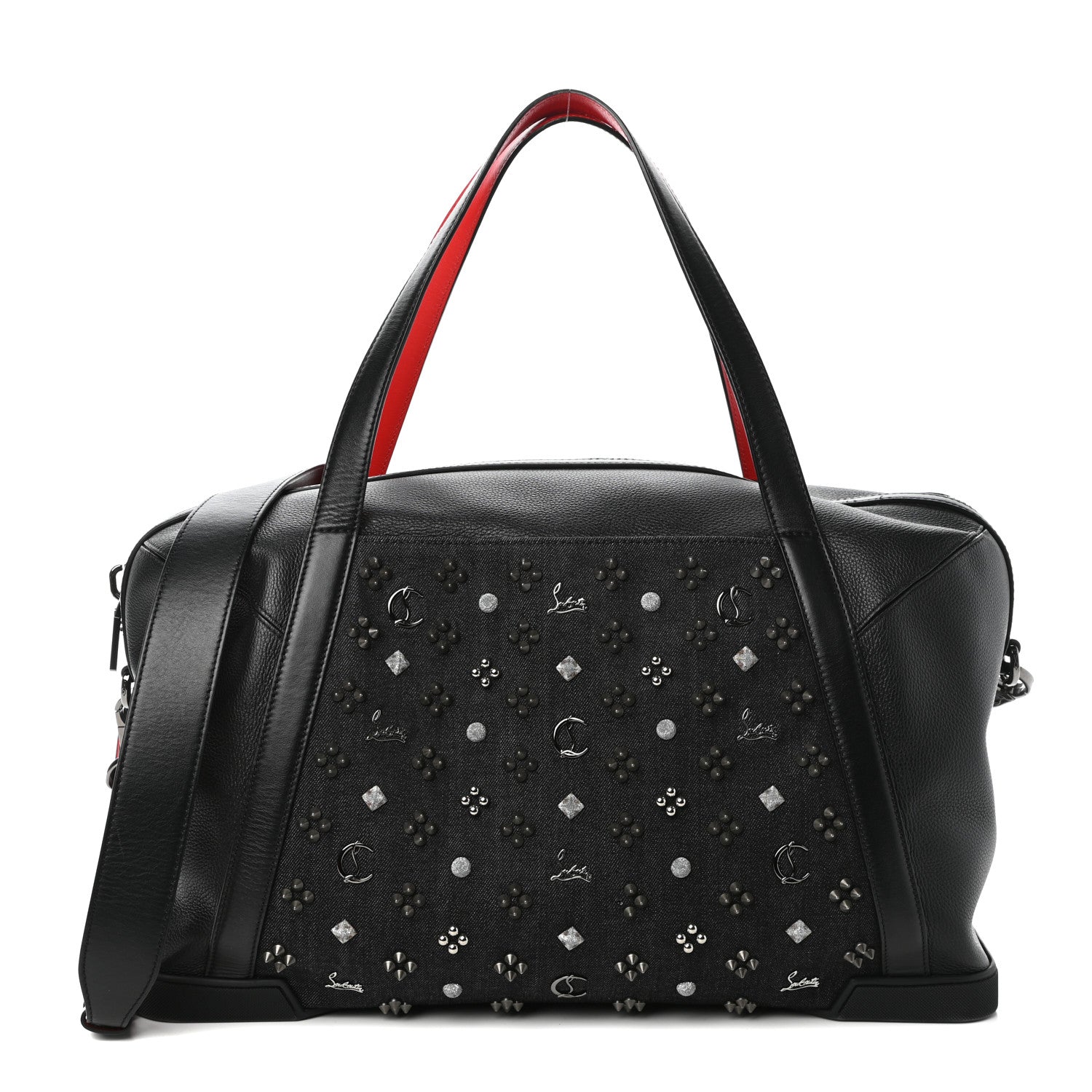 Christian Louboutin Calfskin Studded Spikes Shoulder Bag Black 761623 ...