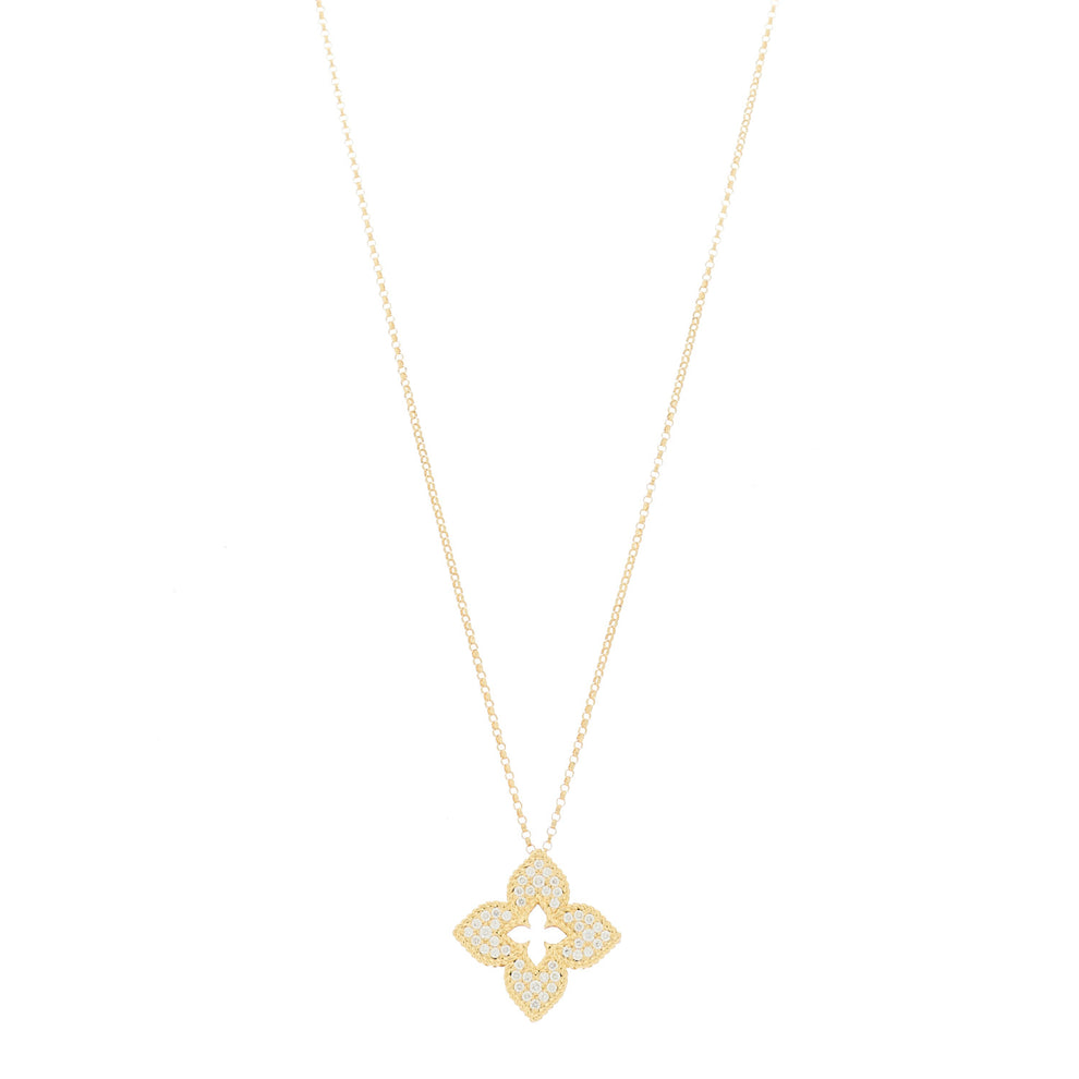 Roberto Coin 18K Yellow Gold Diamond Medium Venetian Princess Flower ...