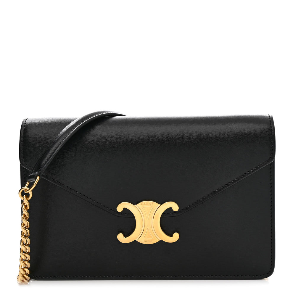 Celine Shiny Calfskin Triomphe Margo Wallet on Chain Black 1787304 ...