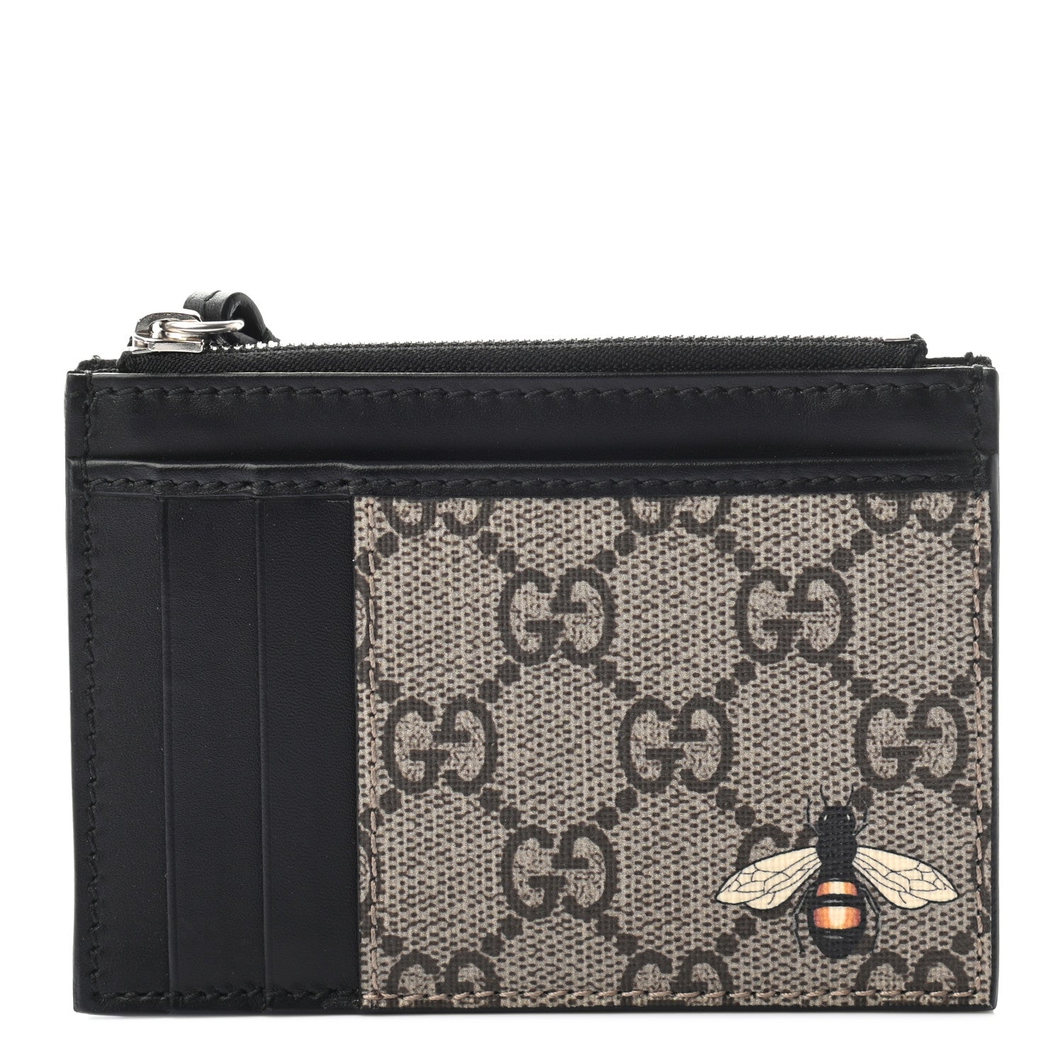 Gucci GG Supreme Monogram Bee Print Coin Case Card Holder Black 914745 ...