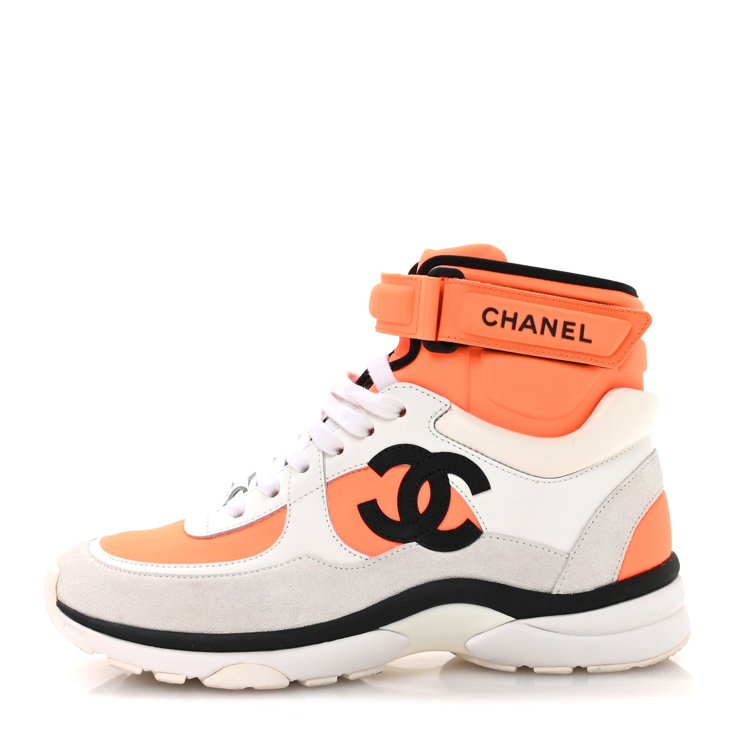 Chanel Suede Calfskin Lambskin Neoprene High Top CC Sneakers 37 White ...