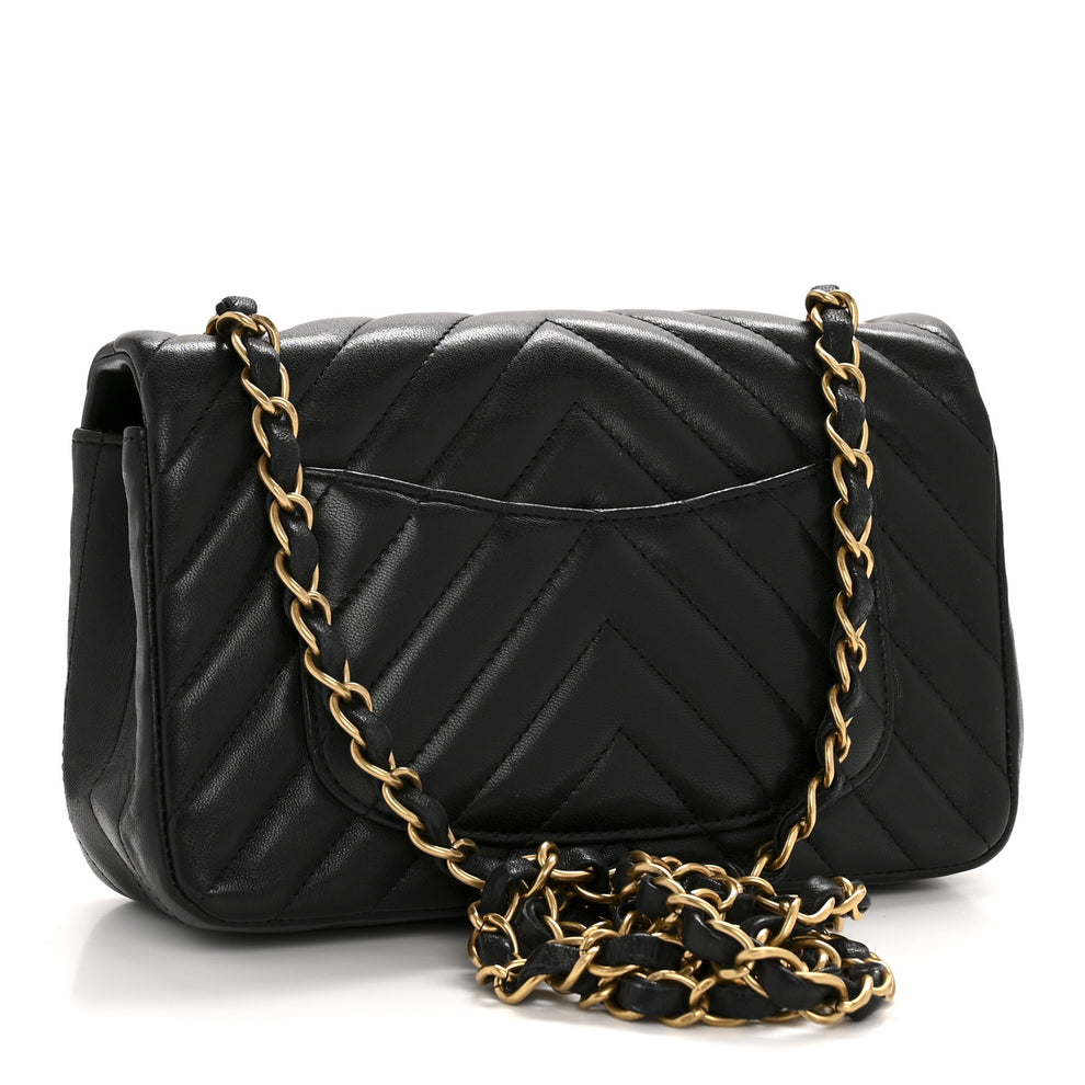 Chanel Lambskin Chevron Quilted Mini Rectangular Flap Black 1779925 ...