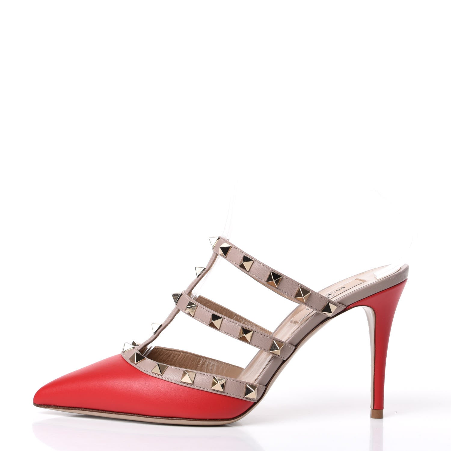 Valentino Garavani Calfskin Nappa Rockstud 90mm Cage Mules 37 Rouge Pur ...