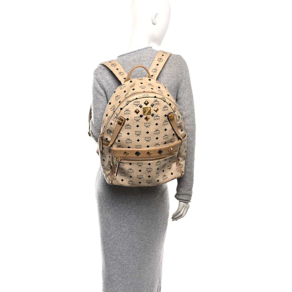 MCM Visetos Studded Medium Dual Stark Backpack Beige 1858765 – FASHIONPHILE