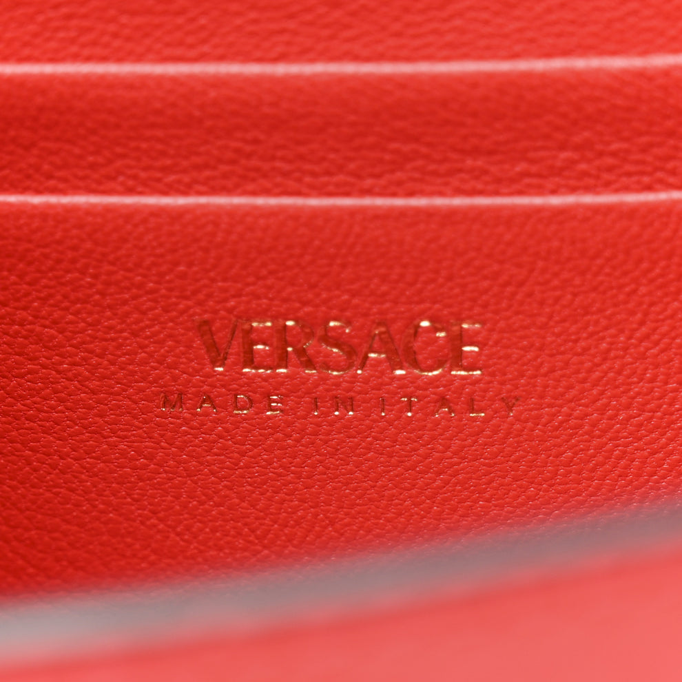 Versace Calfskin Snakeskin Embossed Virtus Mini Chain Crossbody Red ...