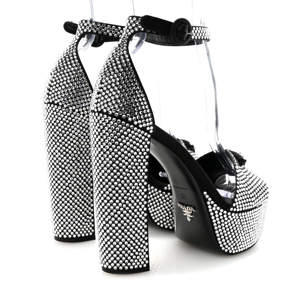 Prada Satin Crystal Triangle Logo 40/135mm Platform Sandals 37 Cristal ...