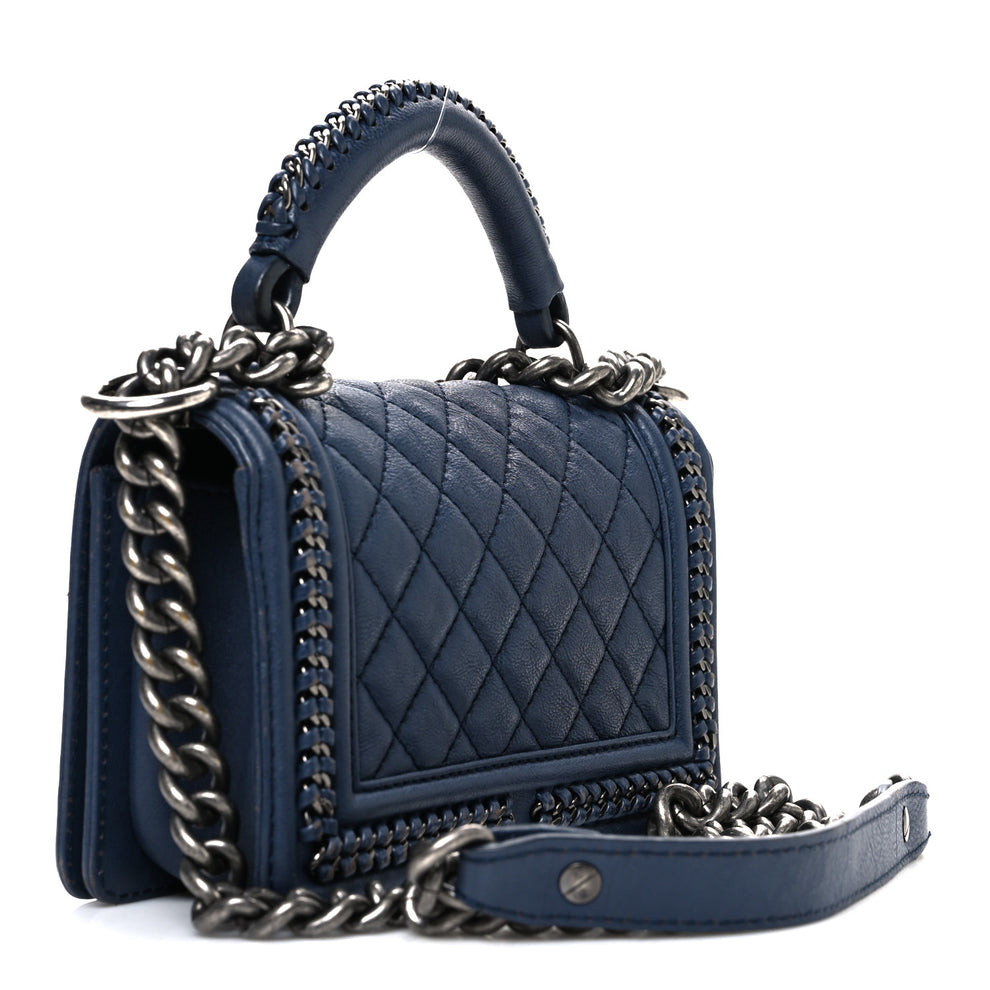 Chanel Calfskin Quilted Small Top Handle Boy Flap Navy 1784824 ...