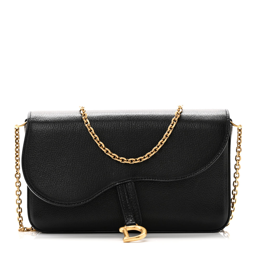 Christian Dior Goatskin Medium Saddle Pouch With Chain Black 1811713 ...
