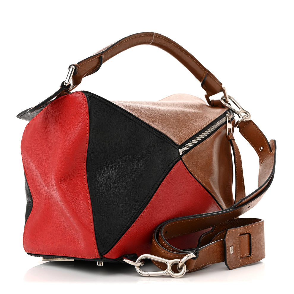 Loewe Calfskin Colorblock Medium Puzzle Bag Tan Red Black 1774518 ...