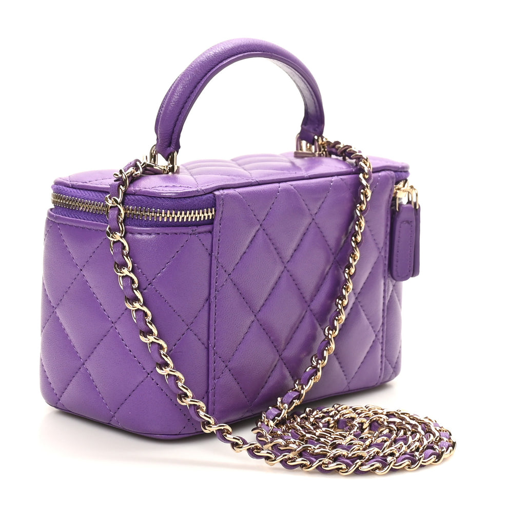 Chanel Lambskin Quilted Small Top Handle Vanity Case With Chain Purple ...