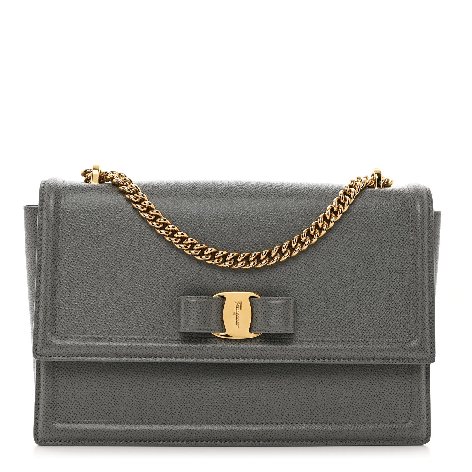 Salvatore Ferragamo Printed Calfskin Ginny Shoulder Bag Grey 1419339 ...
