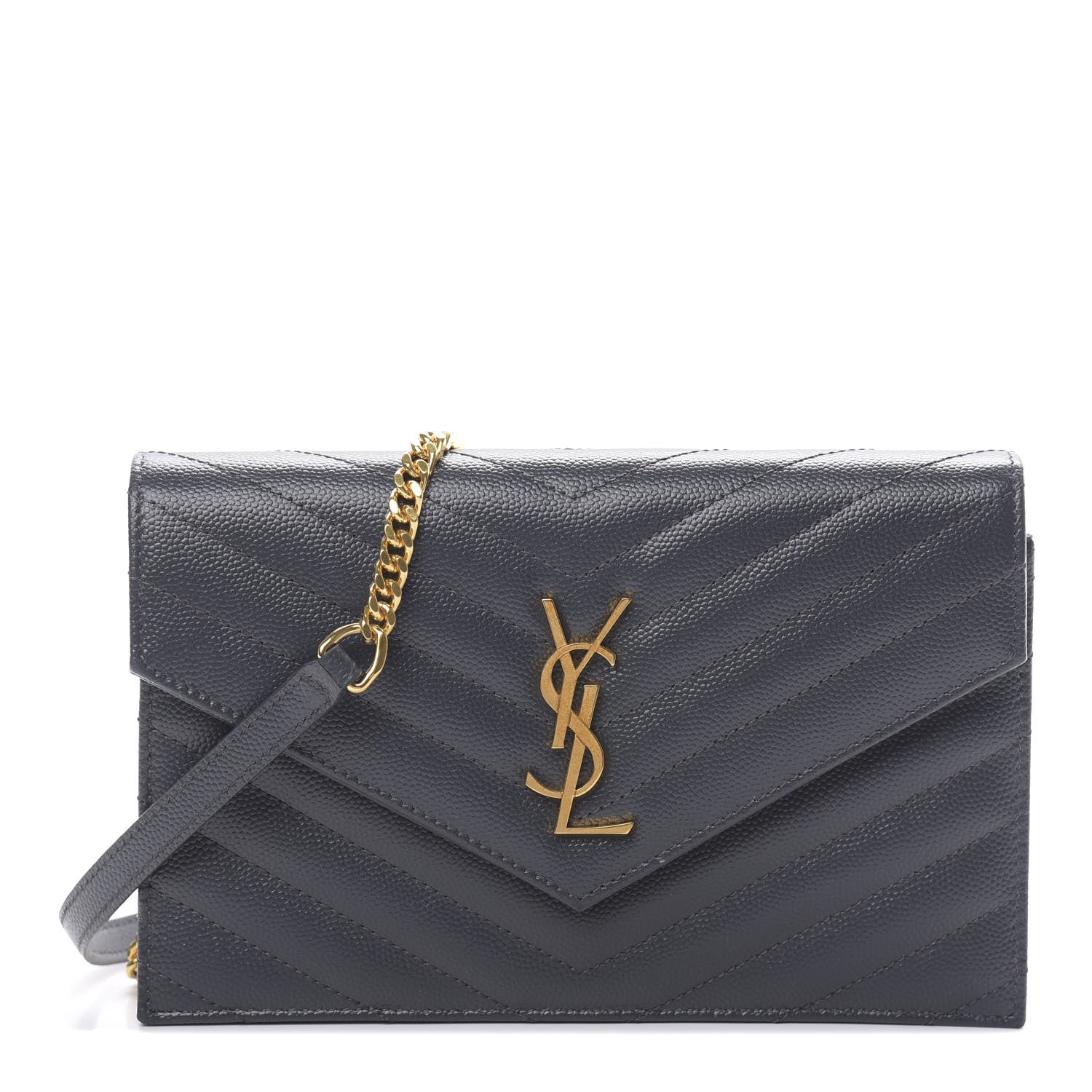 Saint Laurent Grain De Poudre Matelasse Chevron Monogram Envelope Chain ...